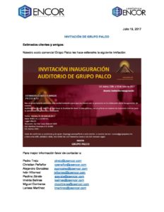 Boletin informativo.- Invitación Grupo Palco | CSENCOR - CONSULTORIA Y ...